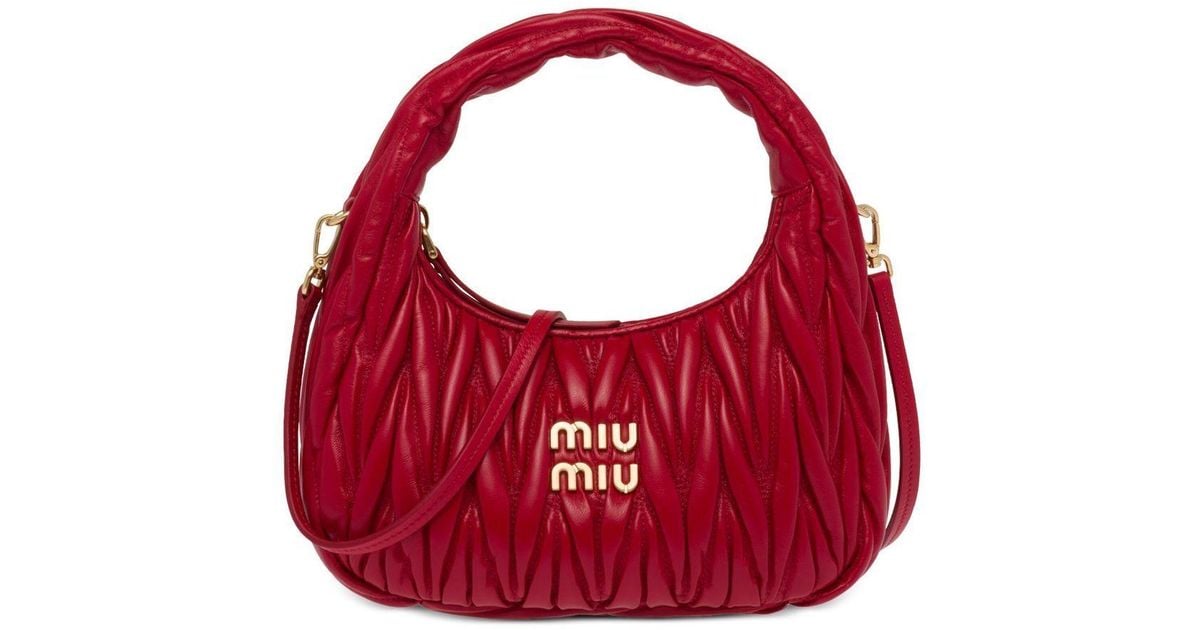 Miu Miu Wander Matelassã Leather Hobo Bag in Red | Lyst
