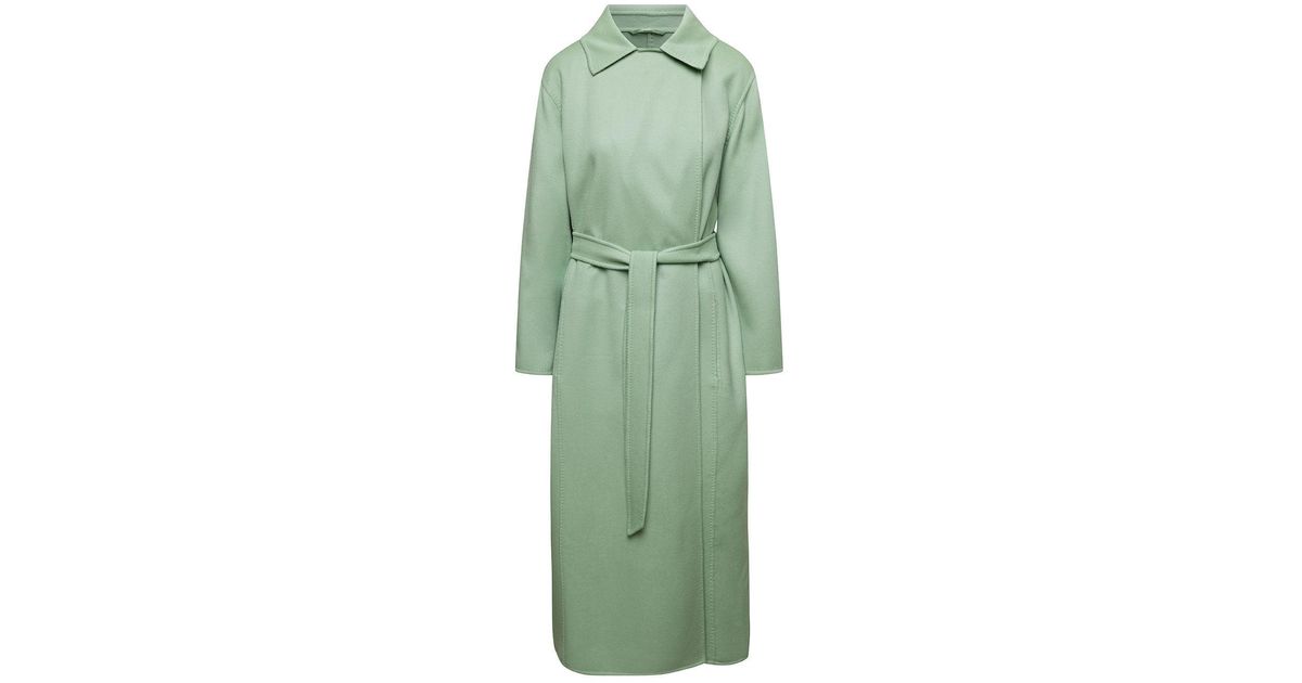 Max Mara Light Hans Long Coat With Belt in Green for Men | Lyst