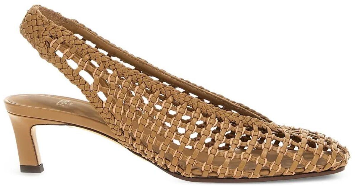 Fendi 46Mm Woven Slingback Pumps in Brown | Lyst