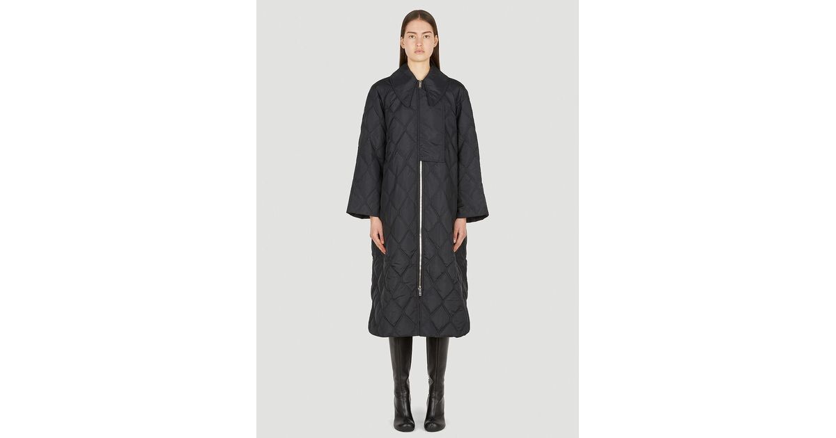 Ganni Quilted Coat in Blue | Lyst