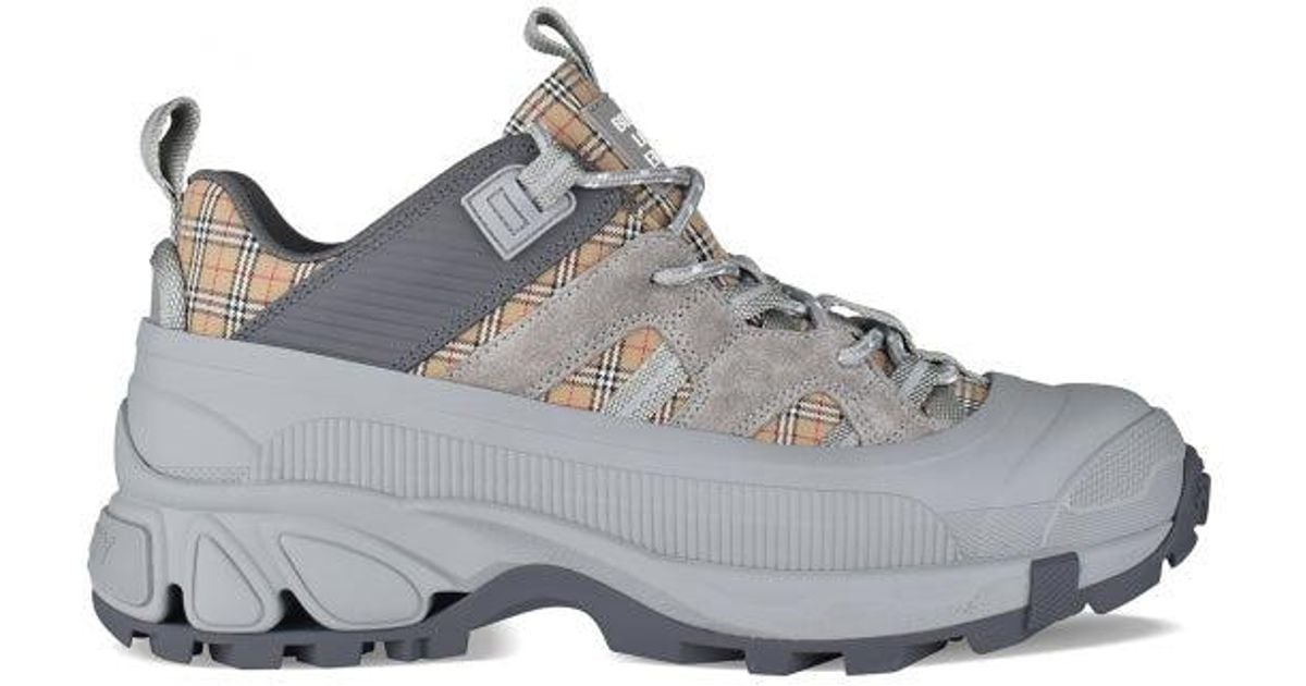 Burberry Leather Nylon Arthur Sneakers in Gray | Lyst
