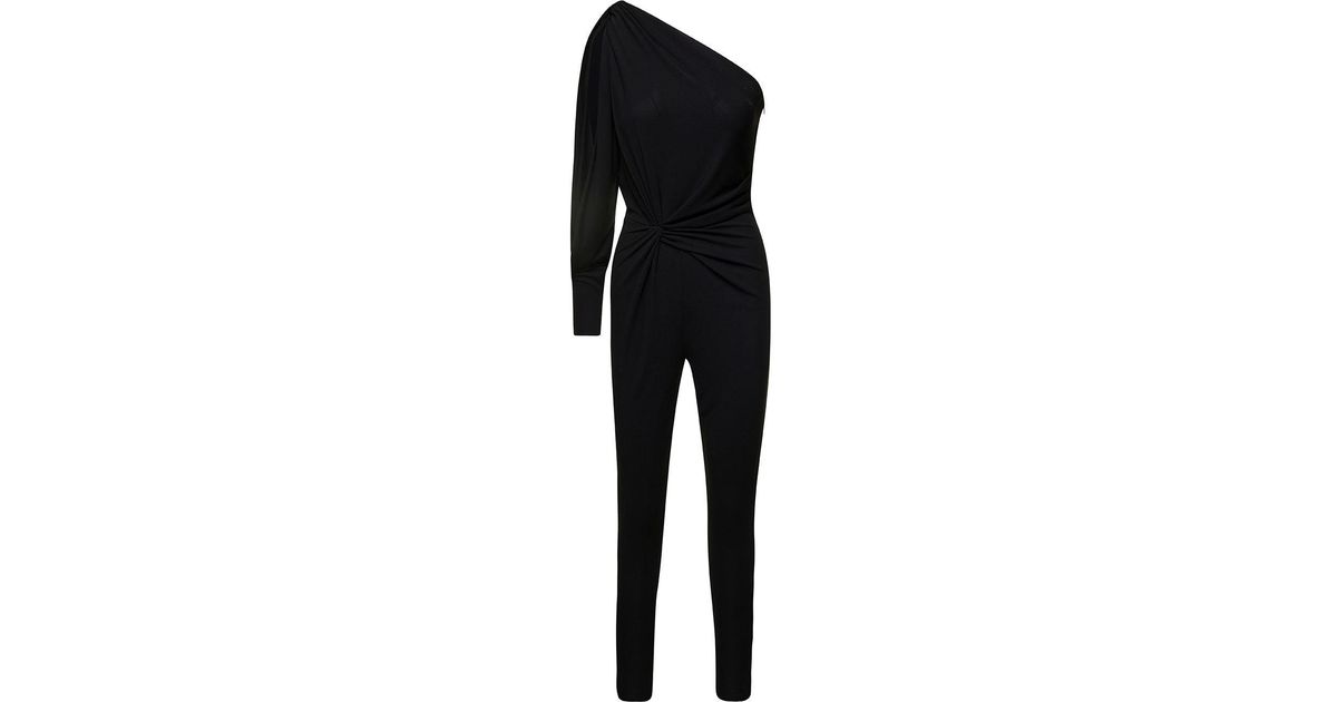 Saint Laurent One-Shoulder Jumpsuit With Side Gathering in Black | Lyst