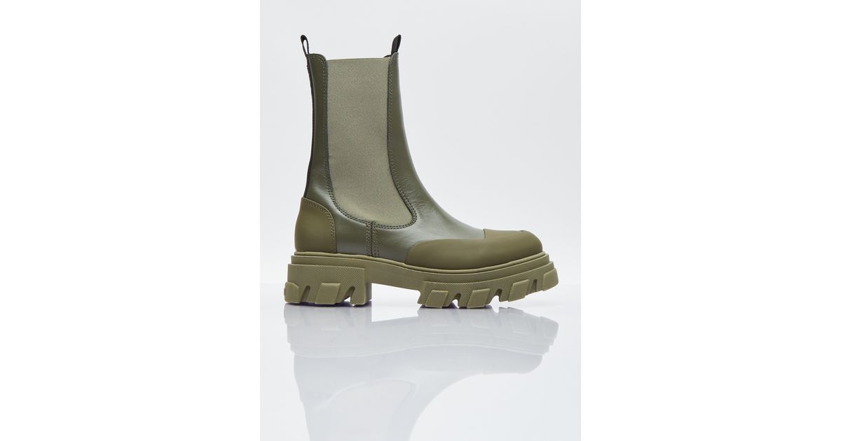 Ganni Cleated Mid Chelsea Boots in Green | Lyst