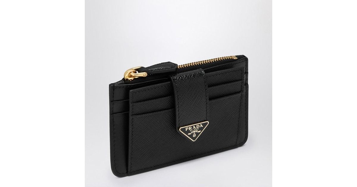 Prada Saffiano And Smooth Leather Card Case in Black | Lyst