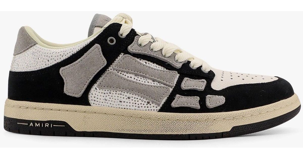 Amiri Crystal Skel Top Low Leather And Suede Sneakers With Rhinestones ...
