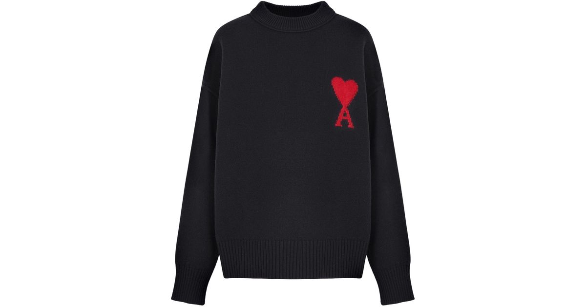 Ami Paris Camel Wool Crewneck Sweater With Heart Logo in Natural for ...