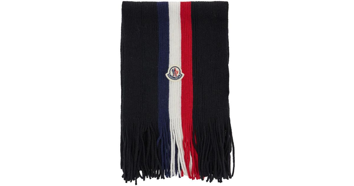 Moncler Scarf With Tricolor Band And Logo Patch in Black for Men | Lyst