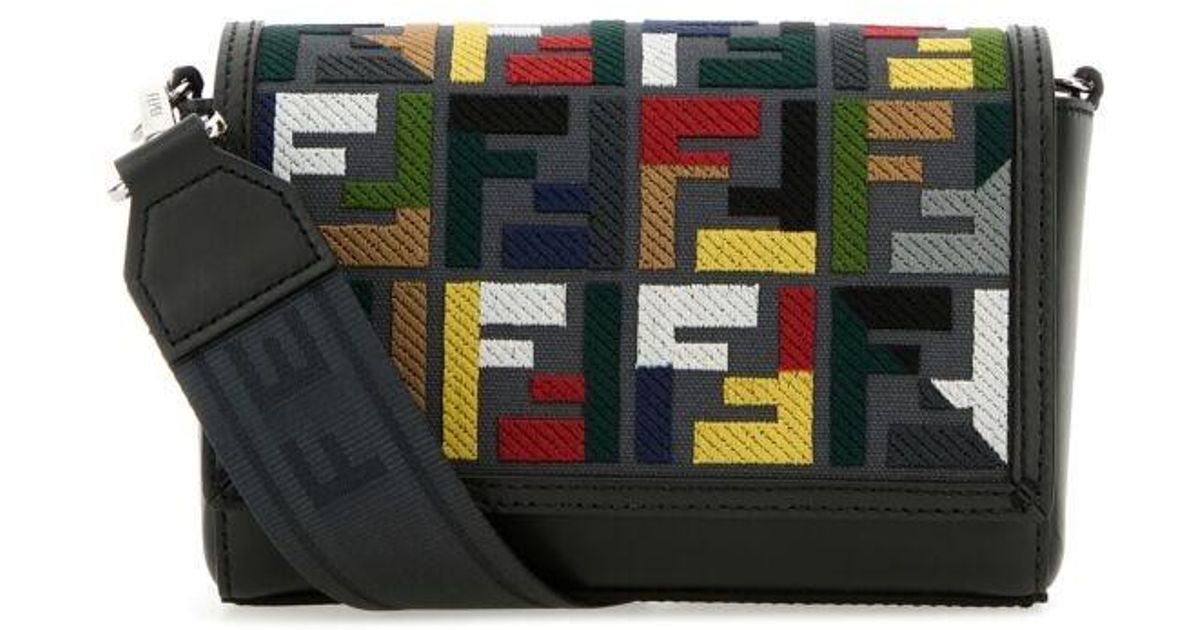 Fendi Embroidered Canvas Crossbody Bag in Black for Men | Lyst