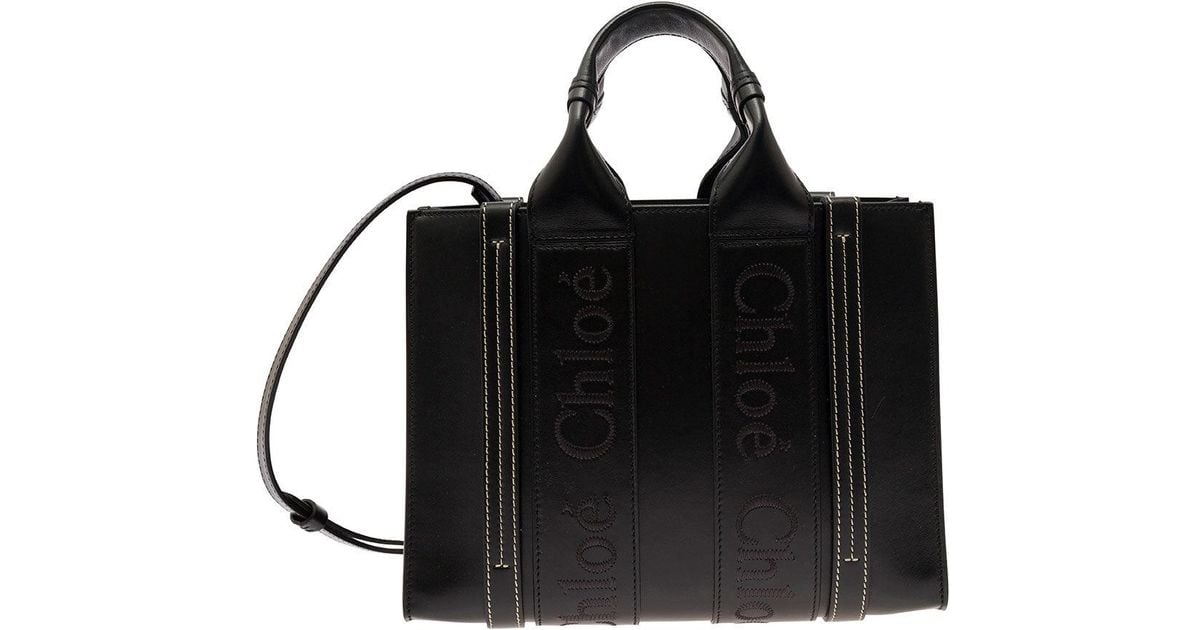 Chloé Chloã 'Small Woody' Tote Bag With Tonal Logo Detail in Black for ...