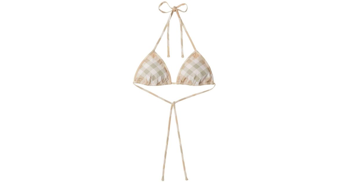 Burberry Checked Triangle Bikini Top in White | Lyst