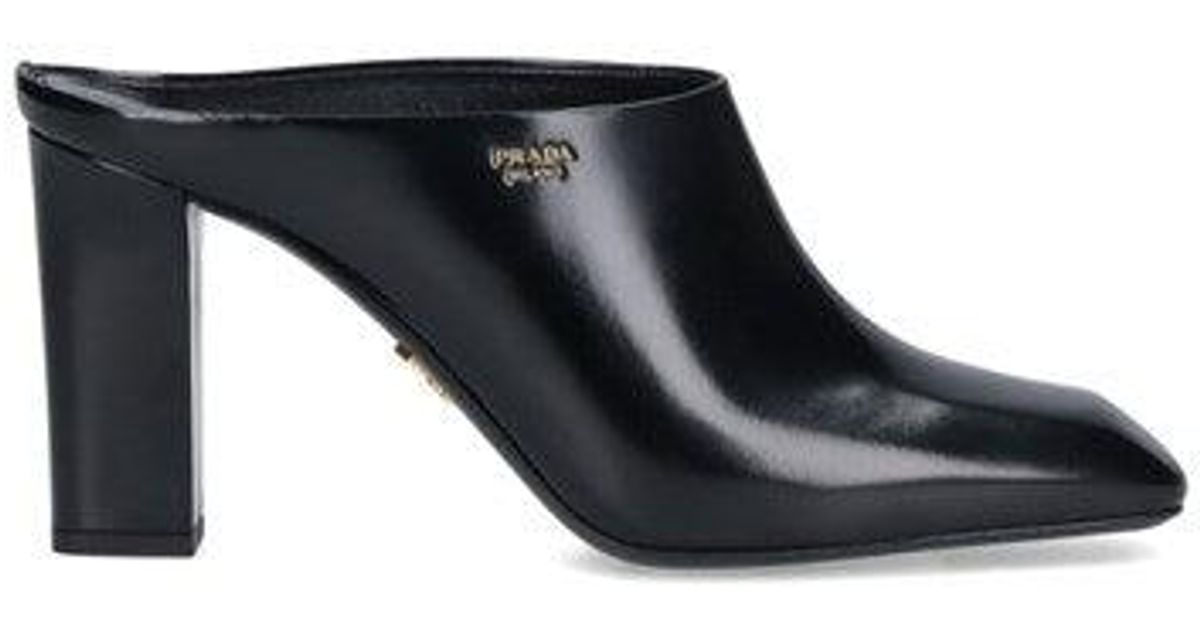 Prada Logo Sabots in Black | Lyst