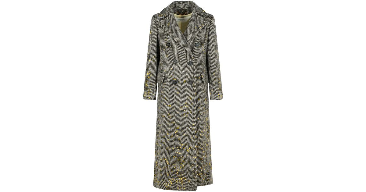 Golden Goose 'Herringbone' Long Coat With Virgin Wool Details in Gray ...