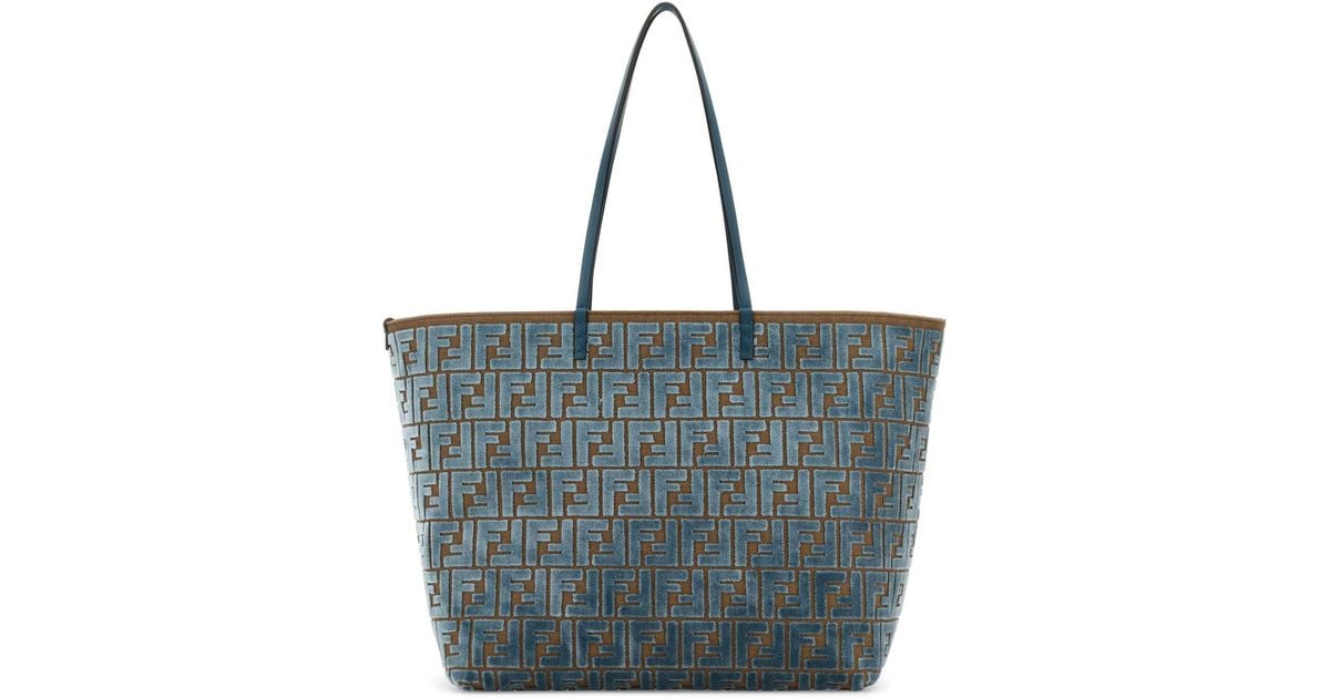 Fendi Embroidered Chenille Large Roll Shopping Bag in Blue | Lyst