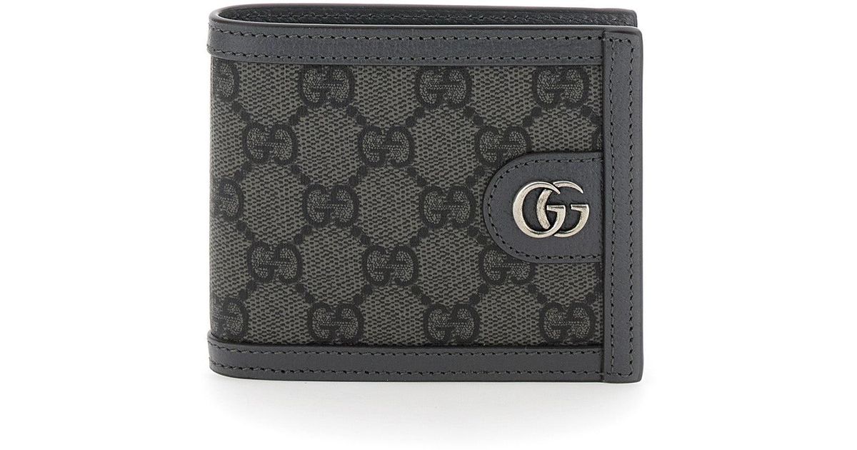Gucci Wallet With Gg Supreme Motif And Metallic Double G Logo in Black ...