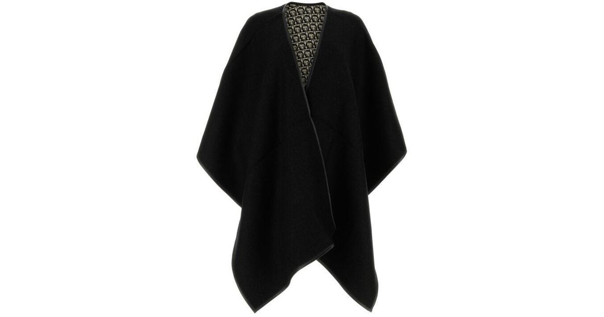 Ferragamo Salvatore Wool Reversible Cape in Black | Lyst