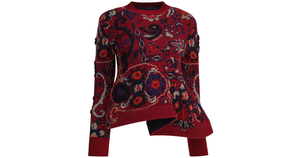 Sacai Floral Jacquard Knit Sweater in Red | Lyst
