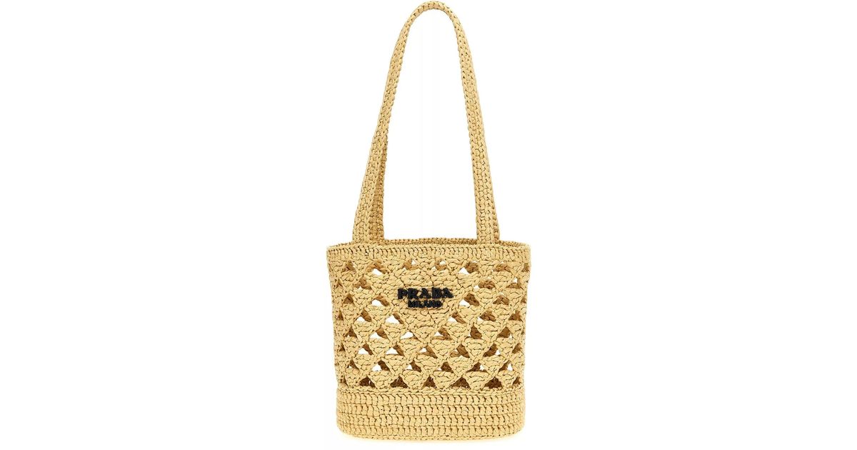 Prada Crochet Logo Handbag in Metallic | Lyst
