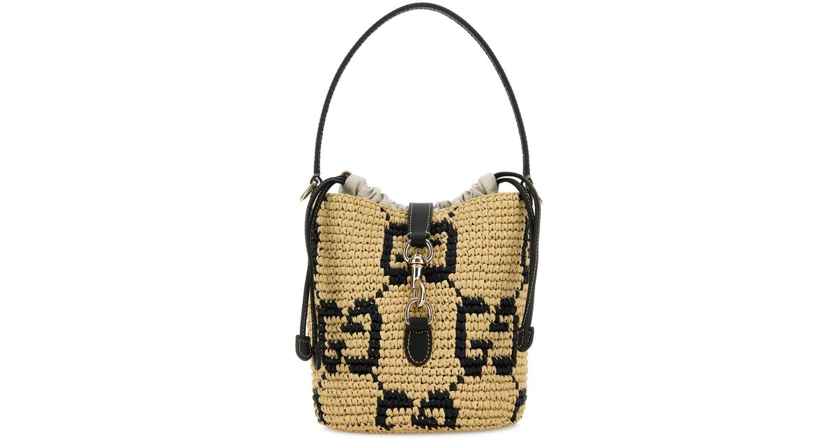 Gucci Embroidered Raffia Mini Gg Bucket Bag in Metallic | Lyst