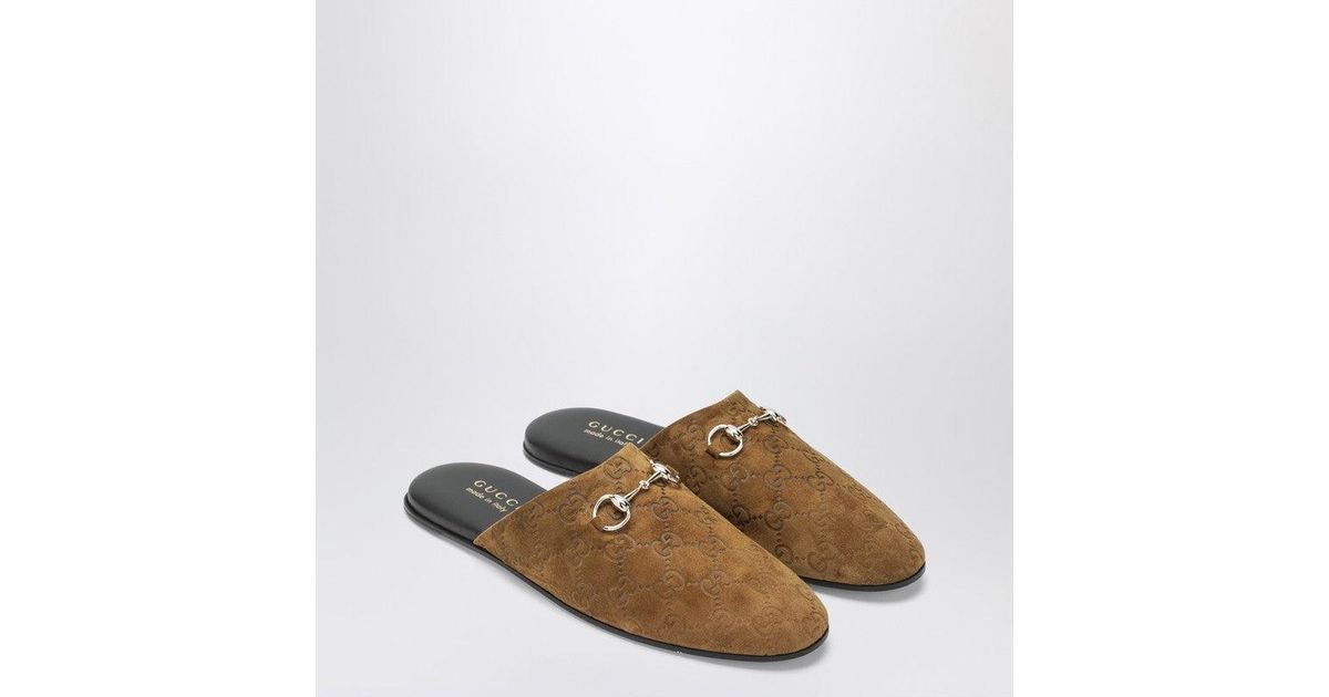 Gucci Suede Gg Mules With Horsebit Detail in Brown | Lyst