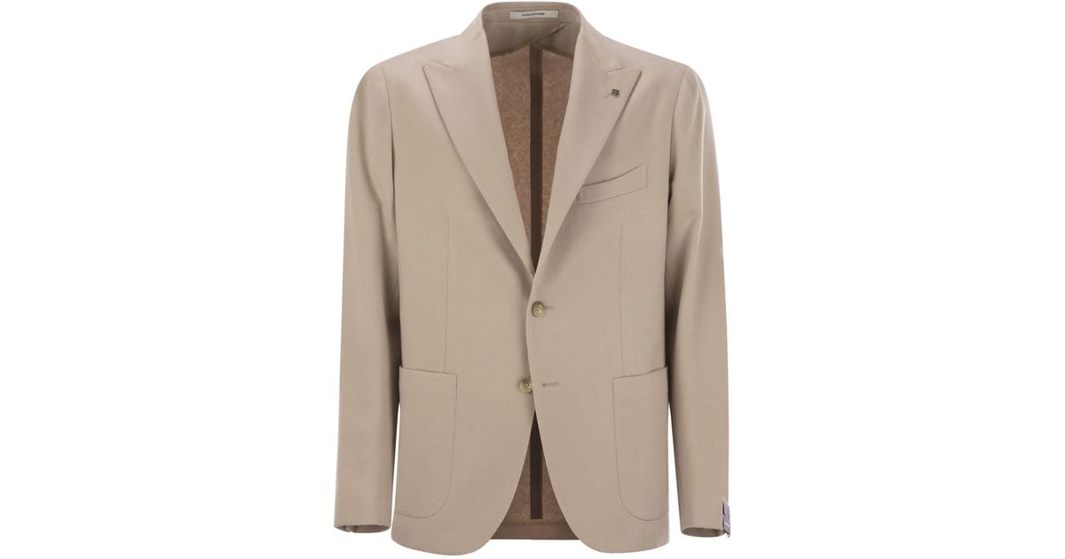 Tagliatore Refined Cashmere Jacket With Iconic Logo Pin in Natural for ...