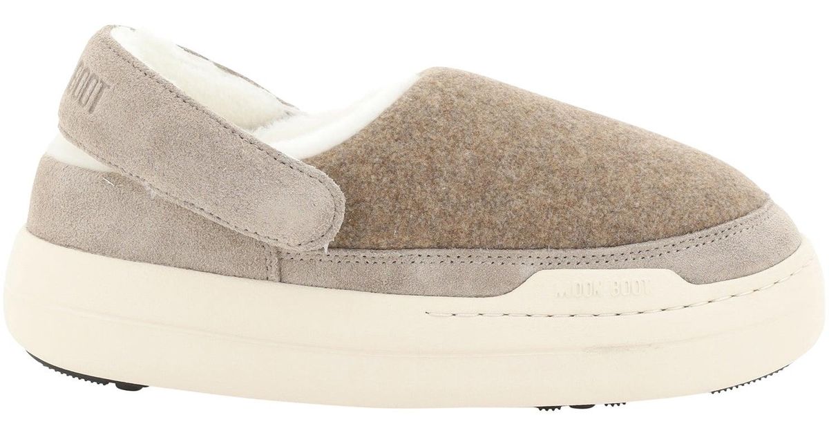 Moon Boot Furry Mules in Natural | Lyst