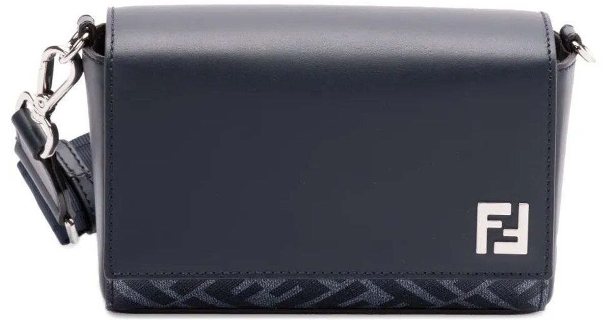 Fendi Ff Squared Leather And Canvas Compact Bags in Blue for Men | Lyst