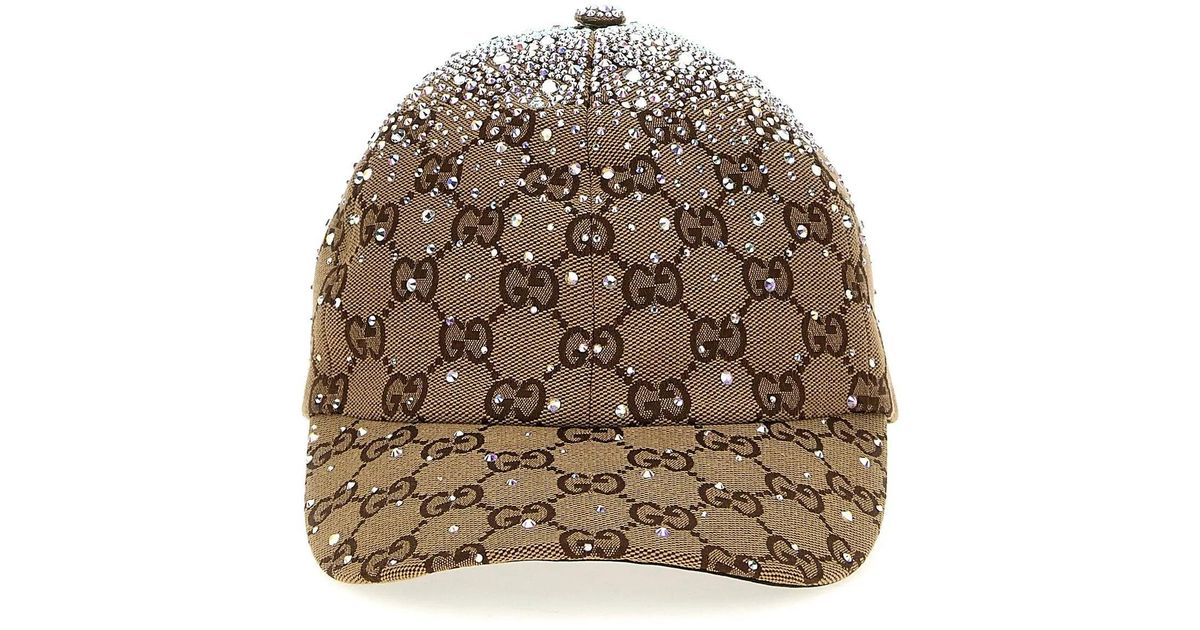 Gucci Gg Rhinestone Cap in Brown | Lyst