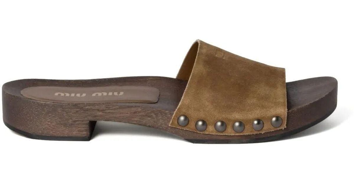 Miu Miu Suede Clogs in Brown | Lyst