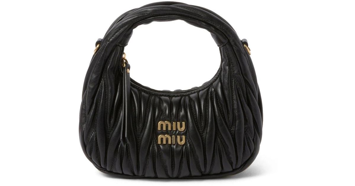 Miu Miu Wander Mini Hobo Bag in Black | Lyst