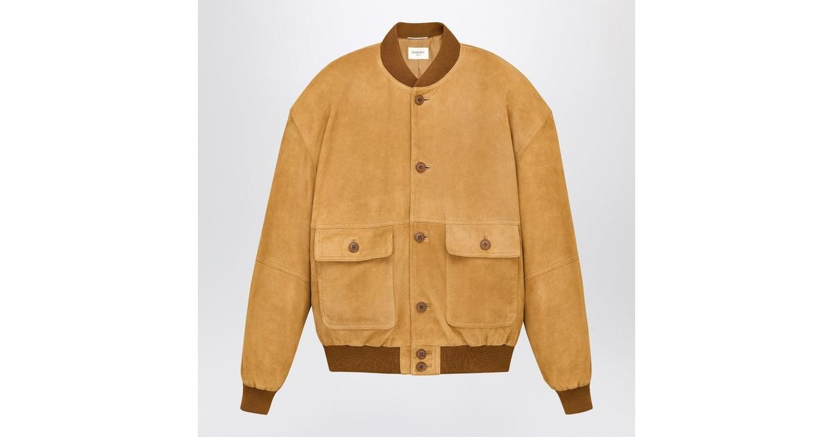 Saint Laurent Caramel Suede Bomber Jacket in Natural for Men | Lyst