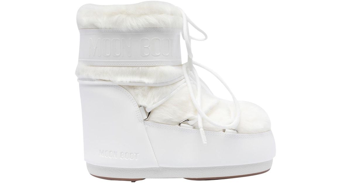 Moon Boot Icon Ankle Boots With Faux Fur in White | Lyst