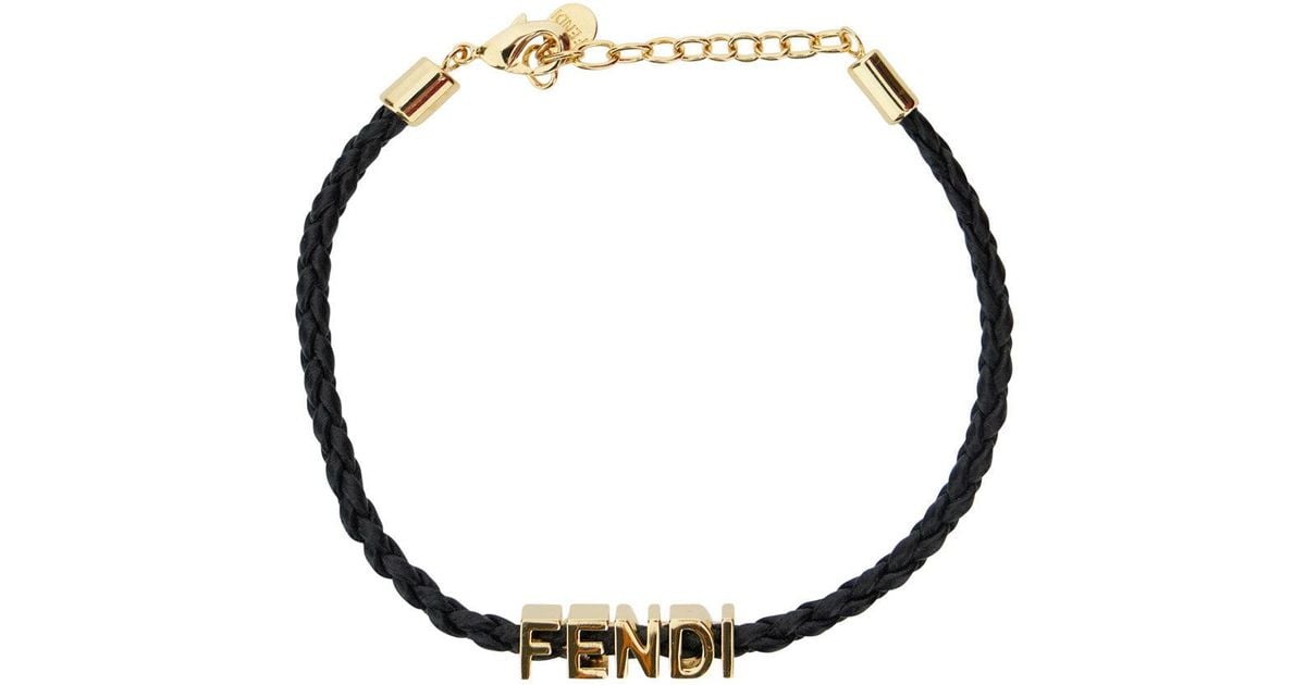 Fendi Woven Bracelet With Metallic Lettering Logo And Lobster Clasp for ...