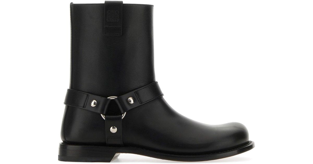 Loewe Calf Leather Campo Biker Boots in Black | Lyst