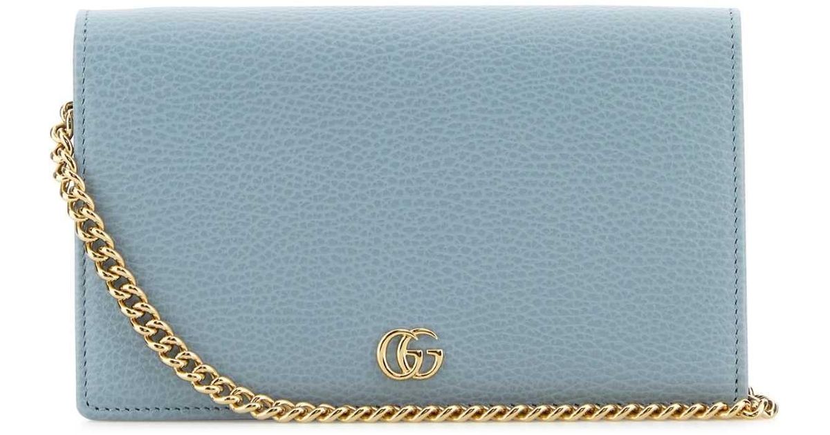 Gucci Powder Leather Gg Marmont Mini Clutch in Blue | Lyst
