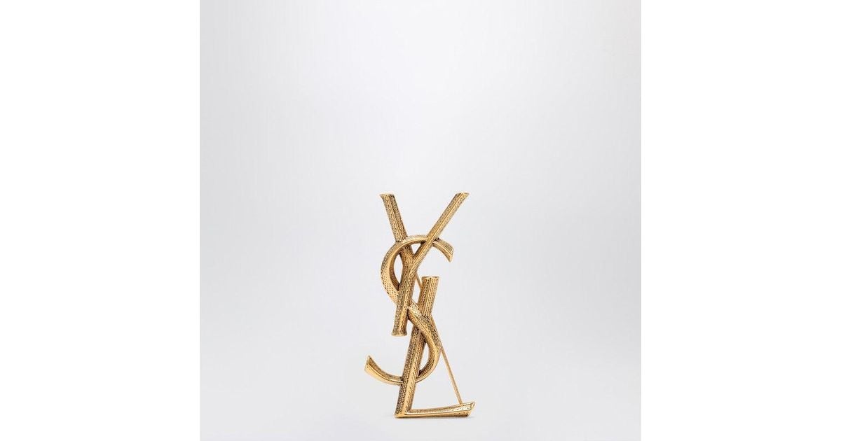 Saint Laurent Golden Cassandre Brooch With Snake Texture in Metallic | Lyst