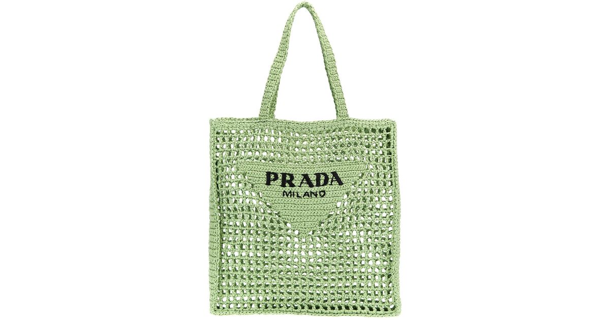 Prada Logo Woven Fabric Shopping Bag in Green | Lyst
