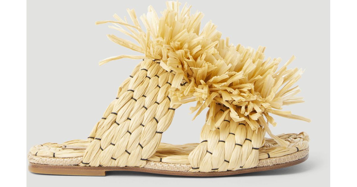 Dries Van Noten Fringe Embellished Raffia Slides in Metallic | Lyst