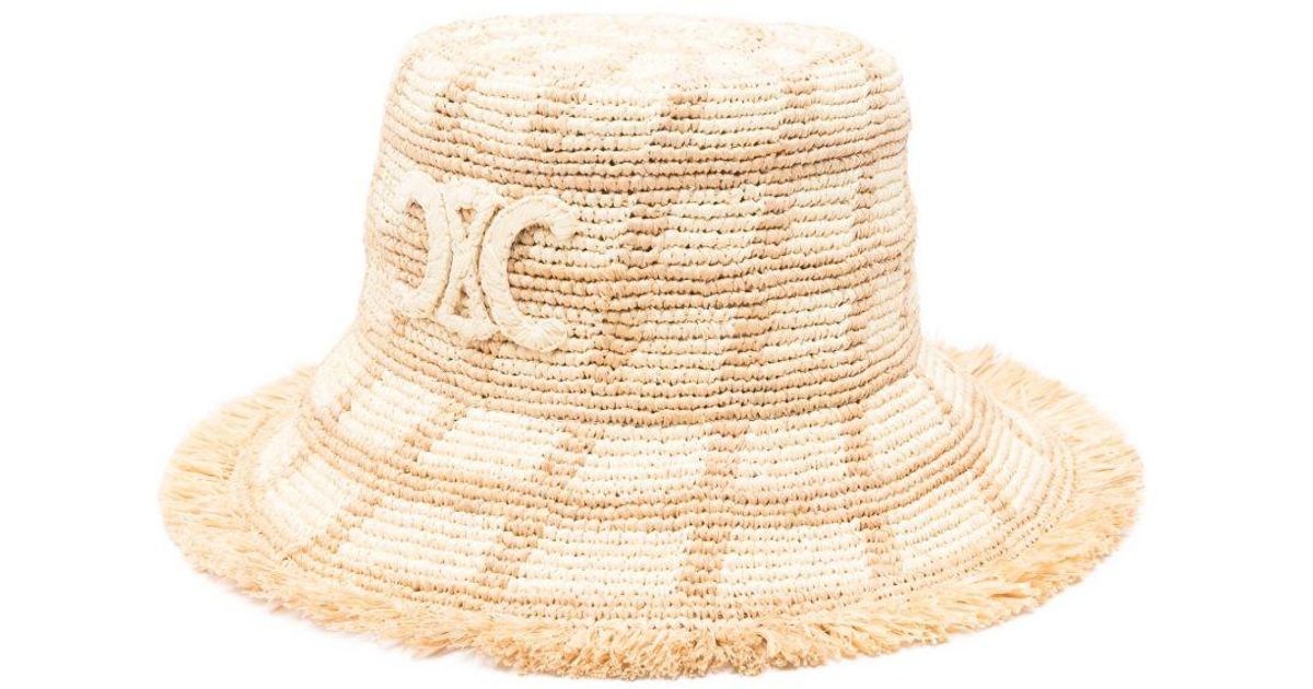 Celine Bob Triomphe Rafia Hat in Natural | Lyst