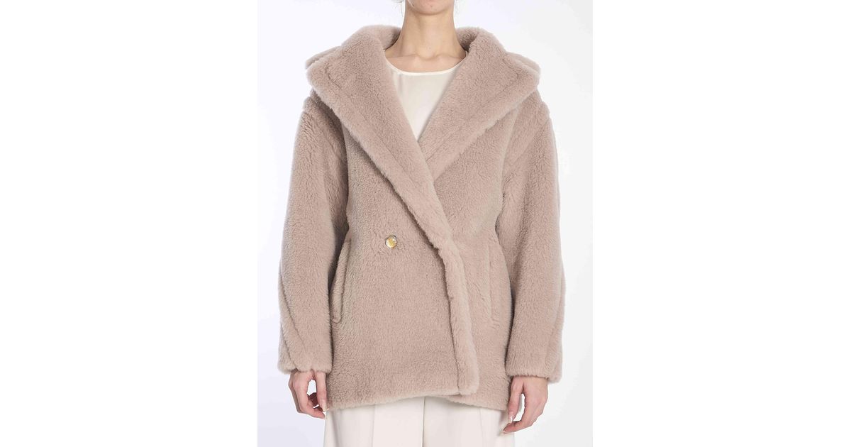 Max Mara Short Teddy Bea Icon Coat in Natural | Lyst