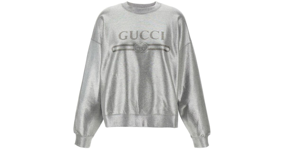 Gucci Laminated Logo Sweatshirt in Gray | Lyst
