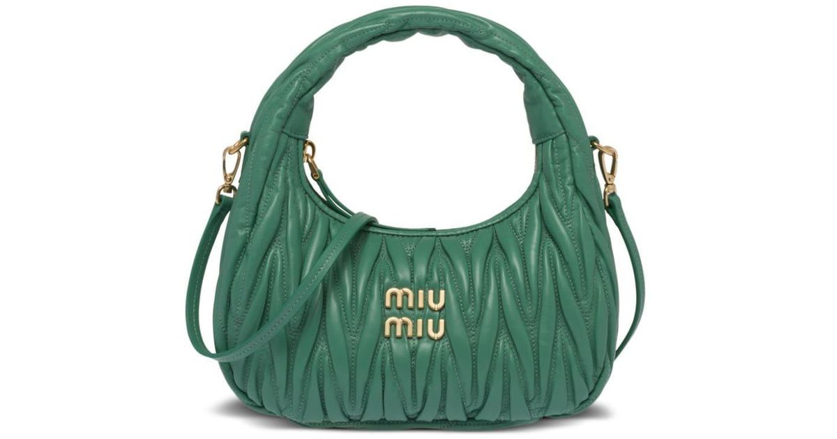 Miu Miu Mini Wander Matelassé Shoulder Bag in Green | Lyst