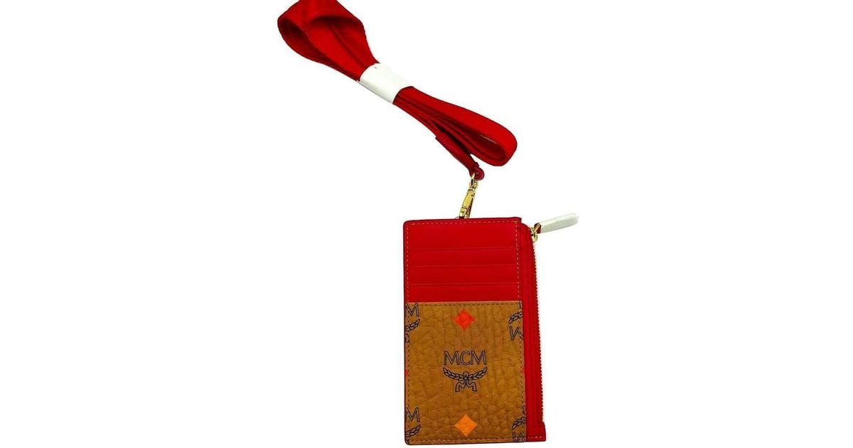 MCM Spectrum Logo Visetos Lanyard Card Case in Red | Lyst