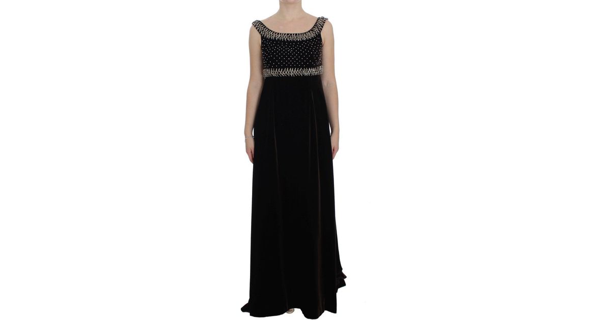Dolce & Gabbana Velvet Crystal Sheath Gown Dress in Black | Lyst