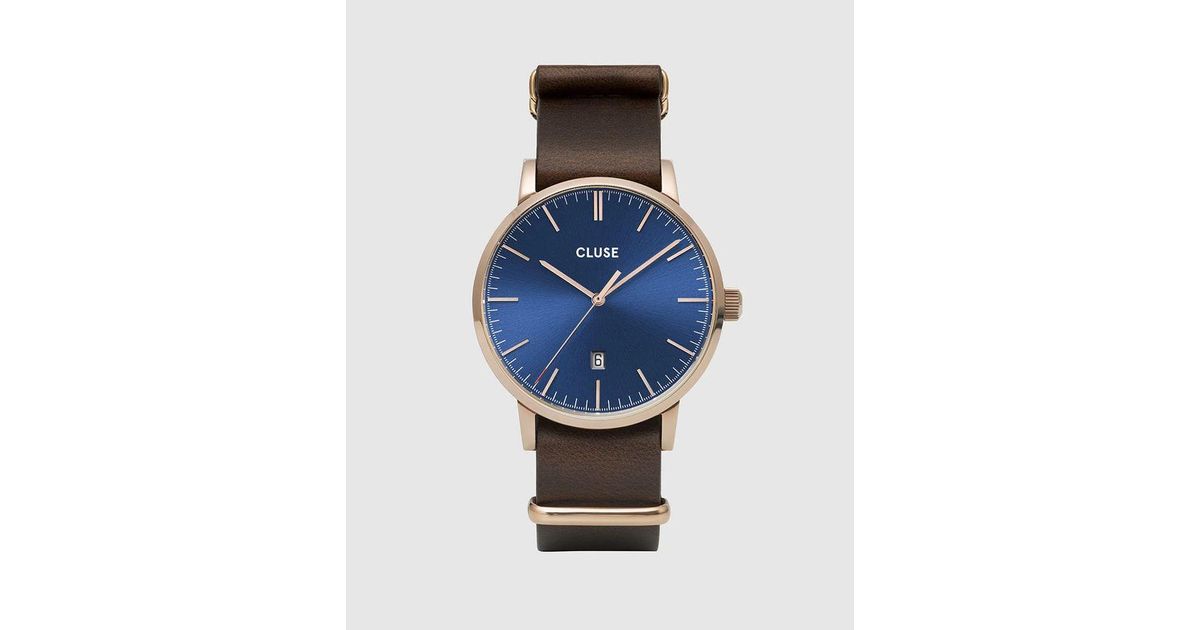 Cluse Brown Leather Watch in Blue | Lyst