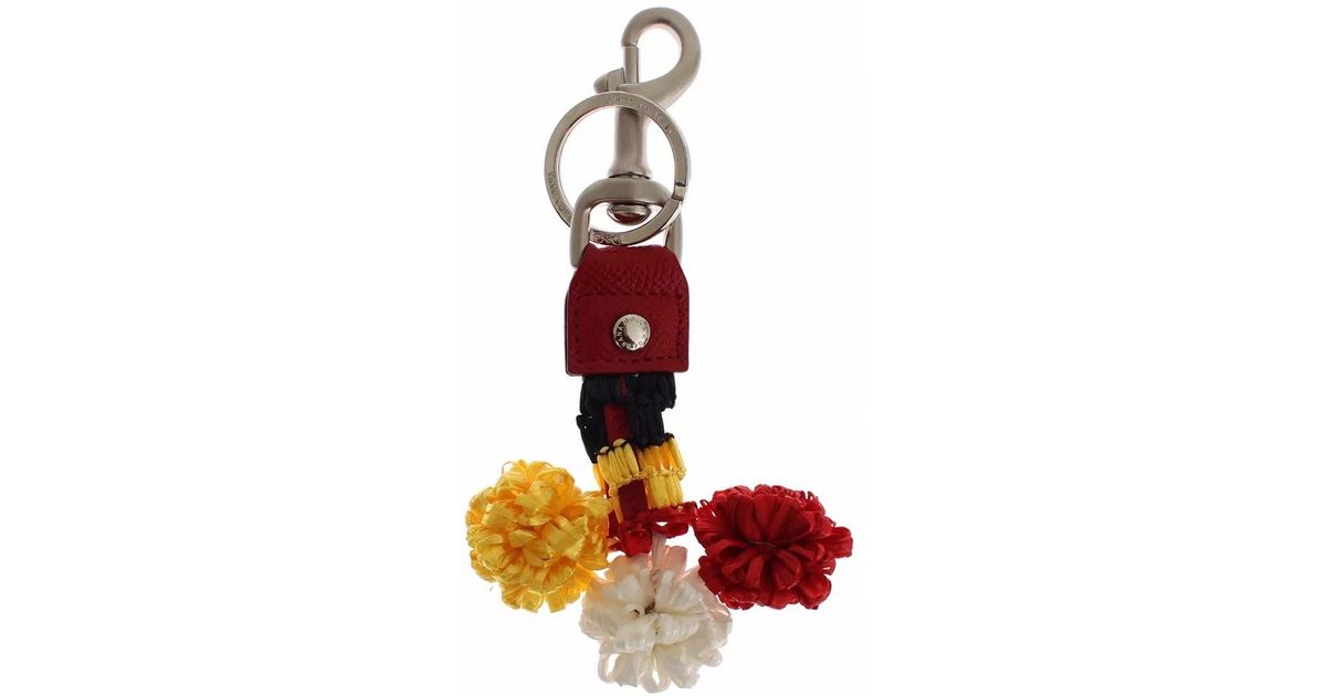 Dolce & Gabbana Raffia Leather Clasp Finder Chain Keyring in Red | Lyst