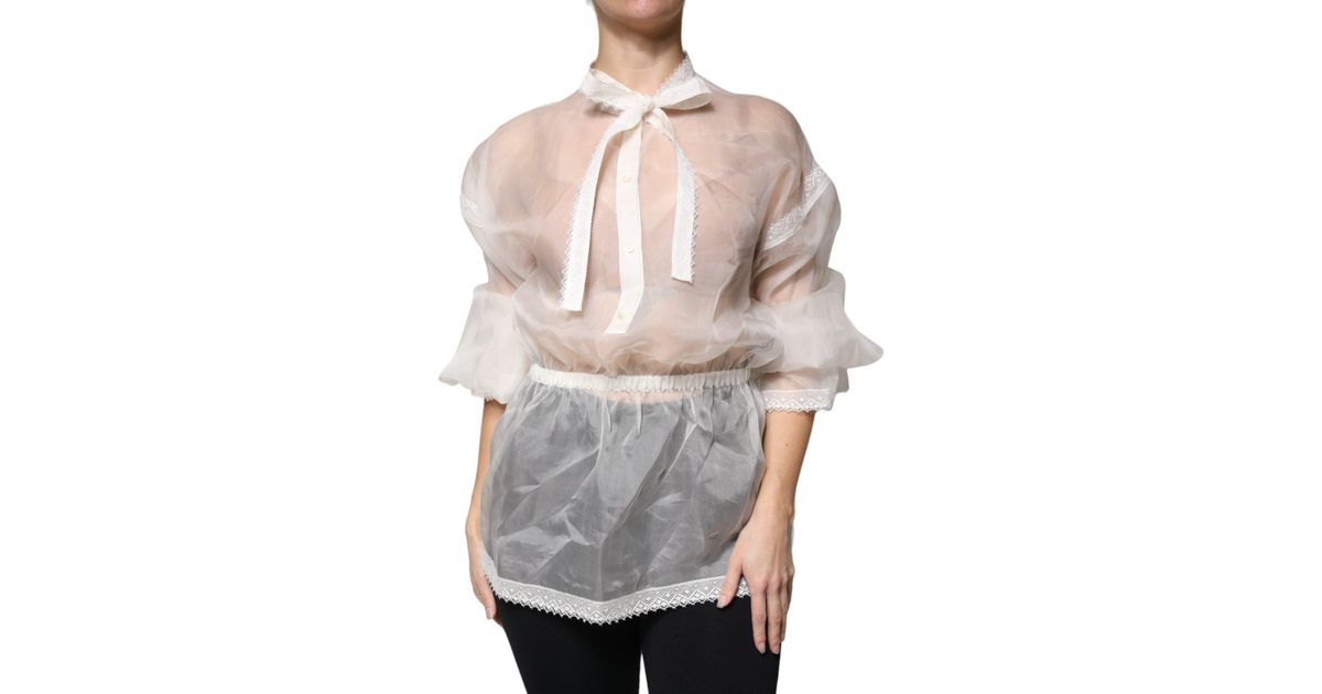 Dolce & Gabbana Ascot Collar Long Sleeves Blouse Top in Gray | Lyst
