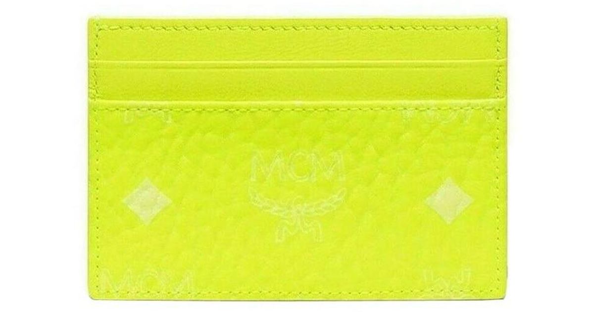 MCM Neon Visetos Coated Canvas Card Case Holder in Yellow | Lyst