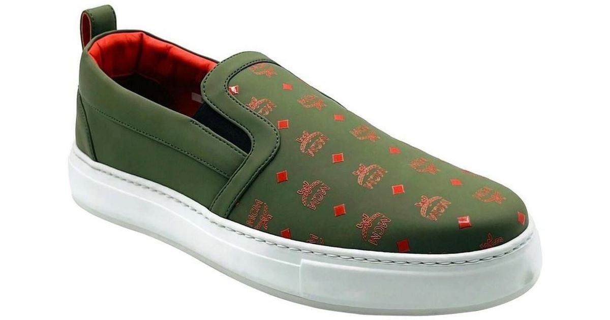 MCM Moss Logo Leather Slip On Sneaker in Green for Men | Lyst