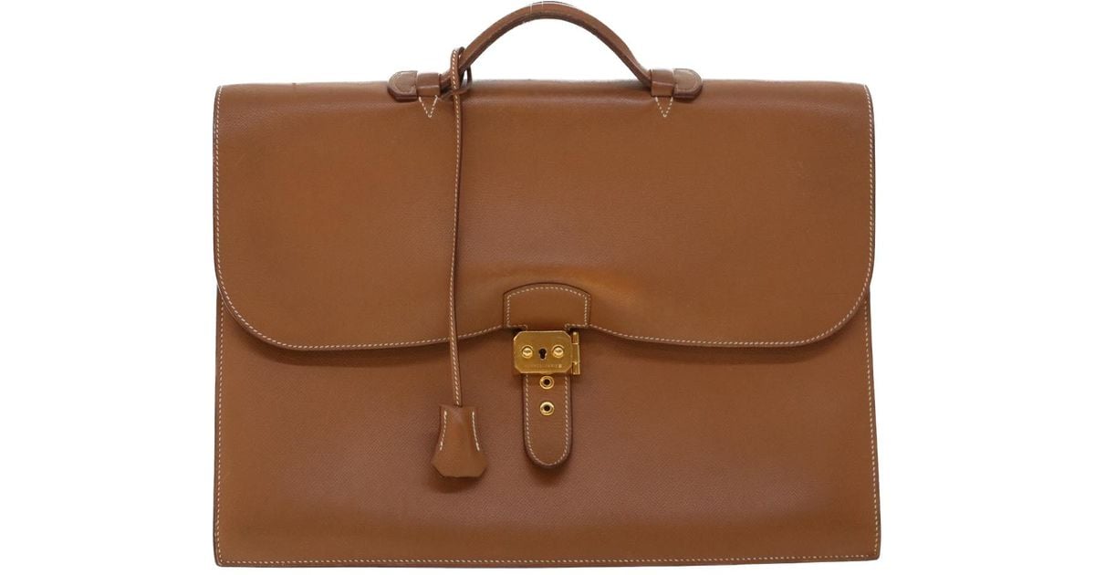 Hermès Leather Briefcase Bag (Pre-Owned) in Brown | Lyst