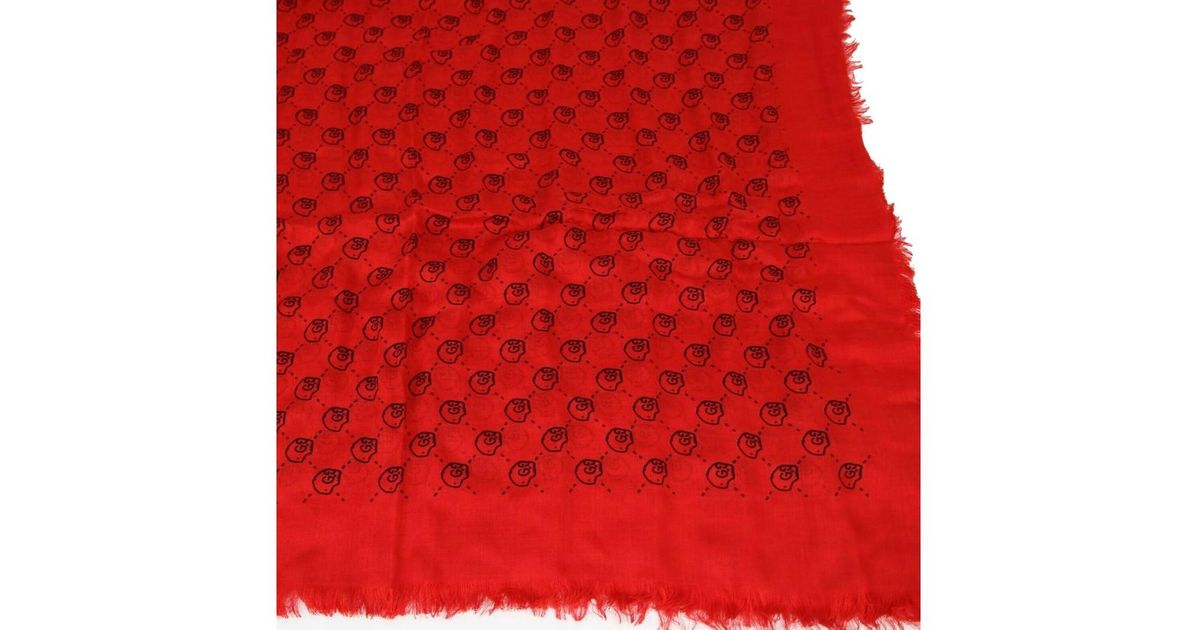 Gucci Ghost Modal Silk Gg Skull Print Large Square Scarf in Red | Lyst